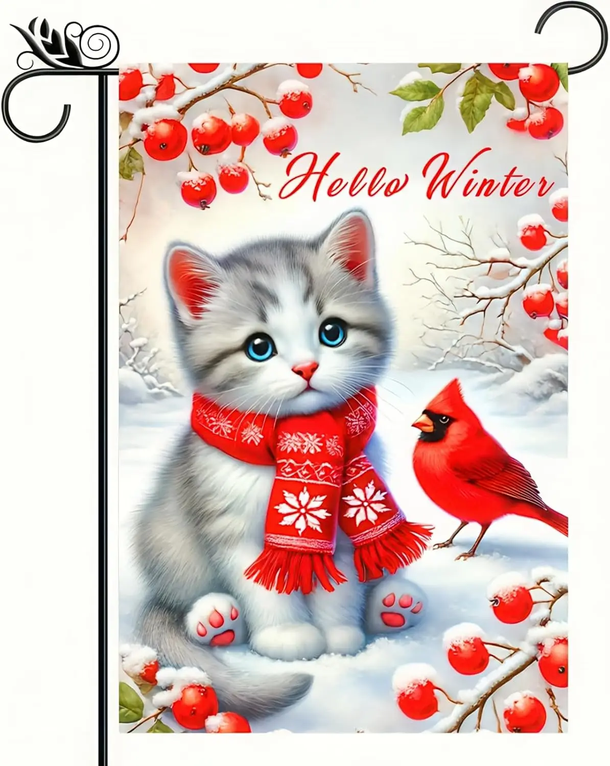 Hello-Winter-Garden-Flag-12-x-18-Double-Sided-Cardinal-Cat-Garden-Flag ...