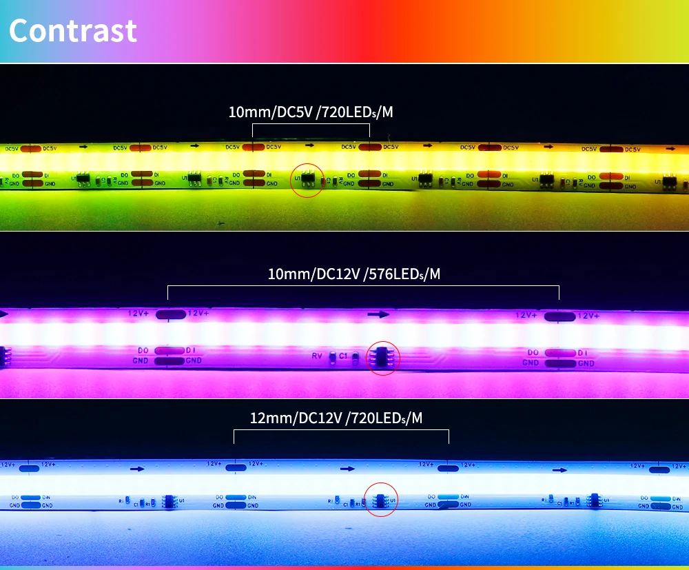 5V 12V 24V Smart SPI RGBIC LED COB Strip Light WS2811 Addressable ...