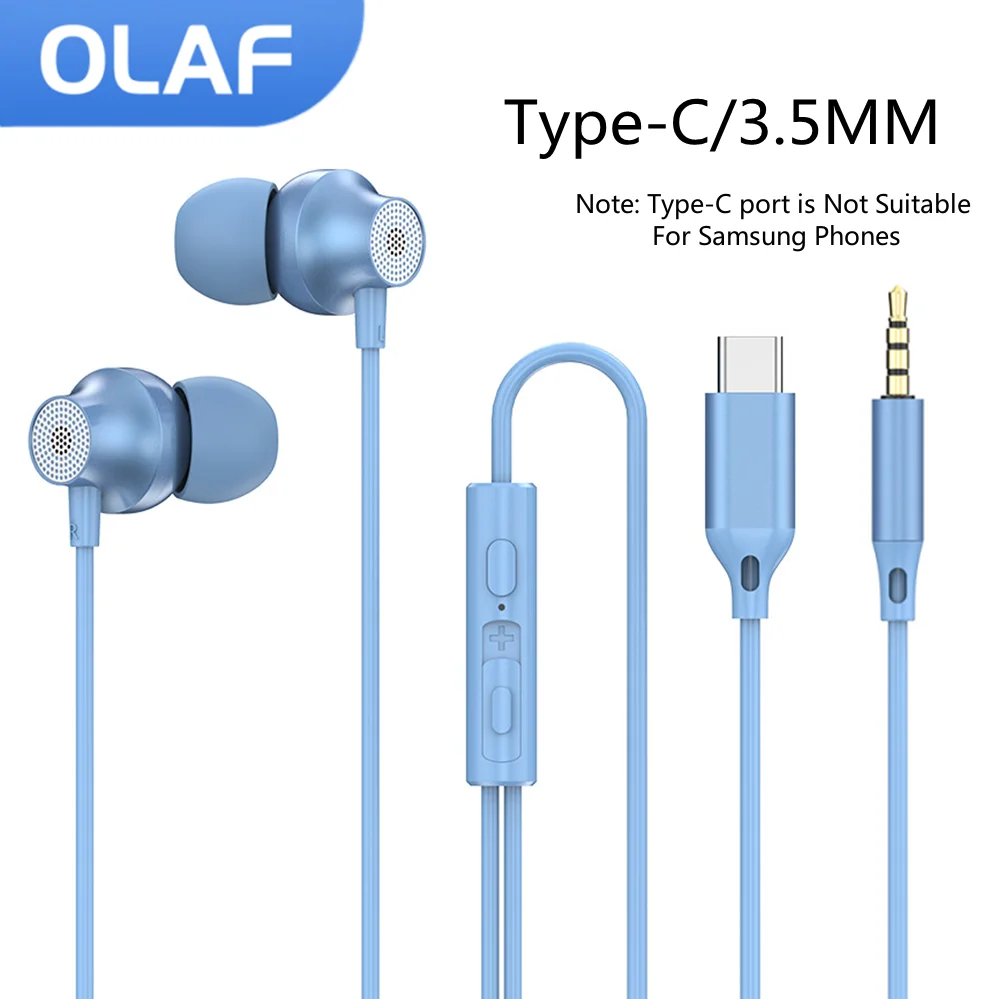 OLAF Type-C/3.5mm Headphones Wired In-Ear Earphone With Mic Earbuds ...