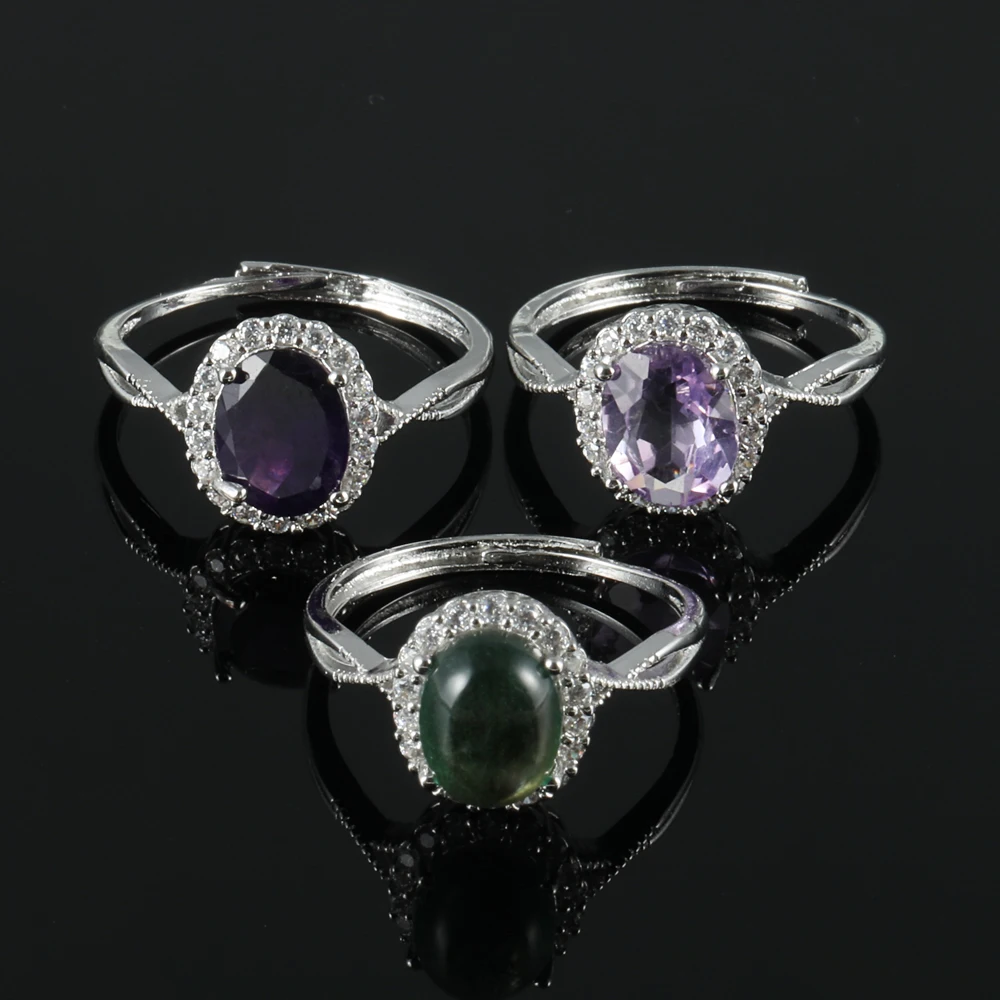 100% natural Gemstone amethyst euchlorite adjustable copper silver ...