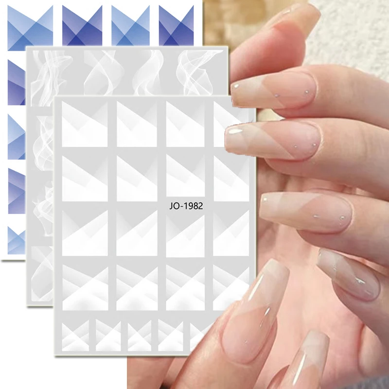 Nail Art Decals Geometric Lines Half Transparent French Tips Back Glue ...