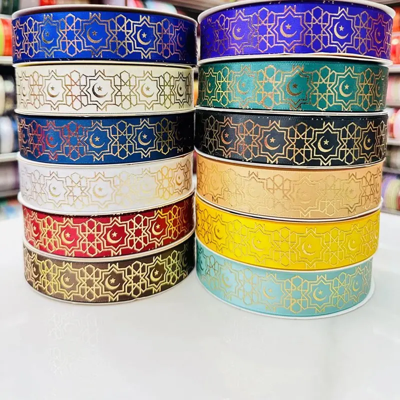 2-5CM-Gold-Foil-Moon-stars-Pane-Geometry-Satin-Ribbon-Welcome-Custom ...