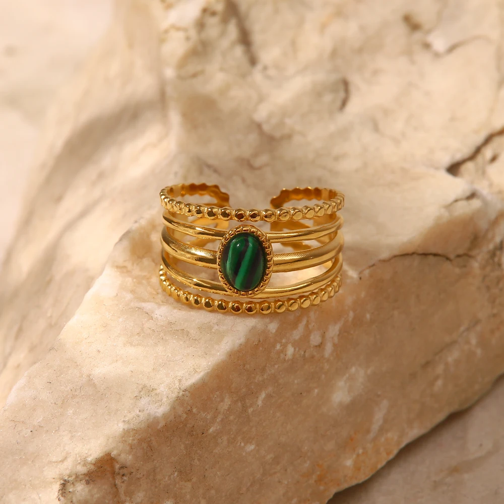 Malachite Ring Stainless Steel | Malachite Stone Opening Ring - Natural ...