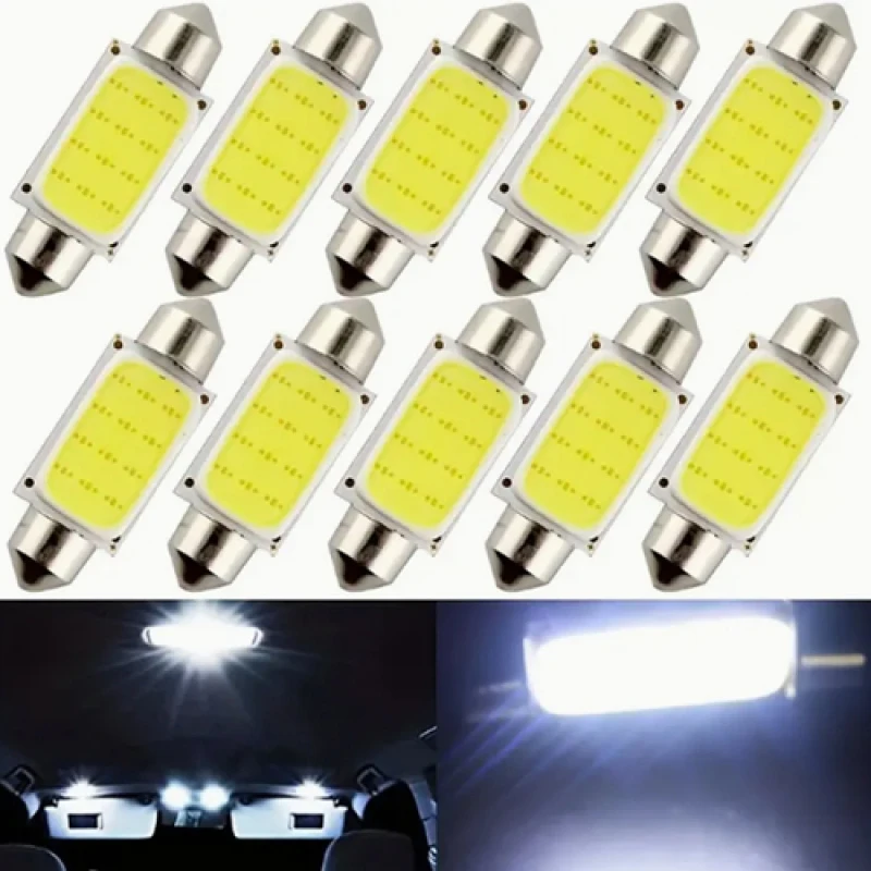 10Pcs-White-COB-Bulbs-Car-Auto-Festoon-Dome-Interior-LED-Lights-Lamp ...