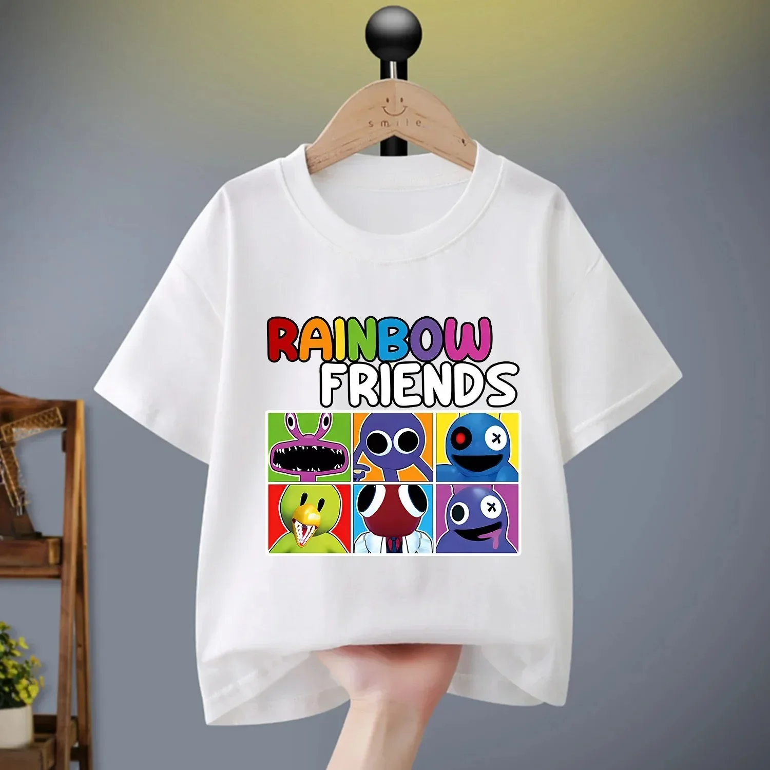 Fashion-Rainbow-Friends-T-shirt-for-Children-Cute-Cartoon-Black-White ...