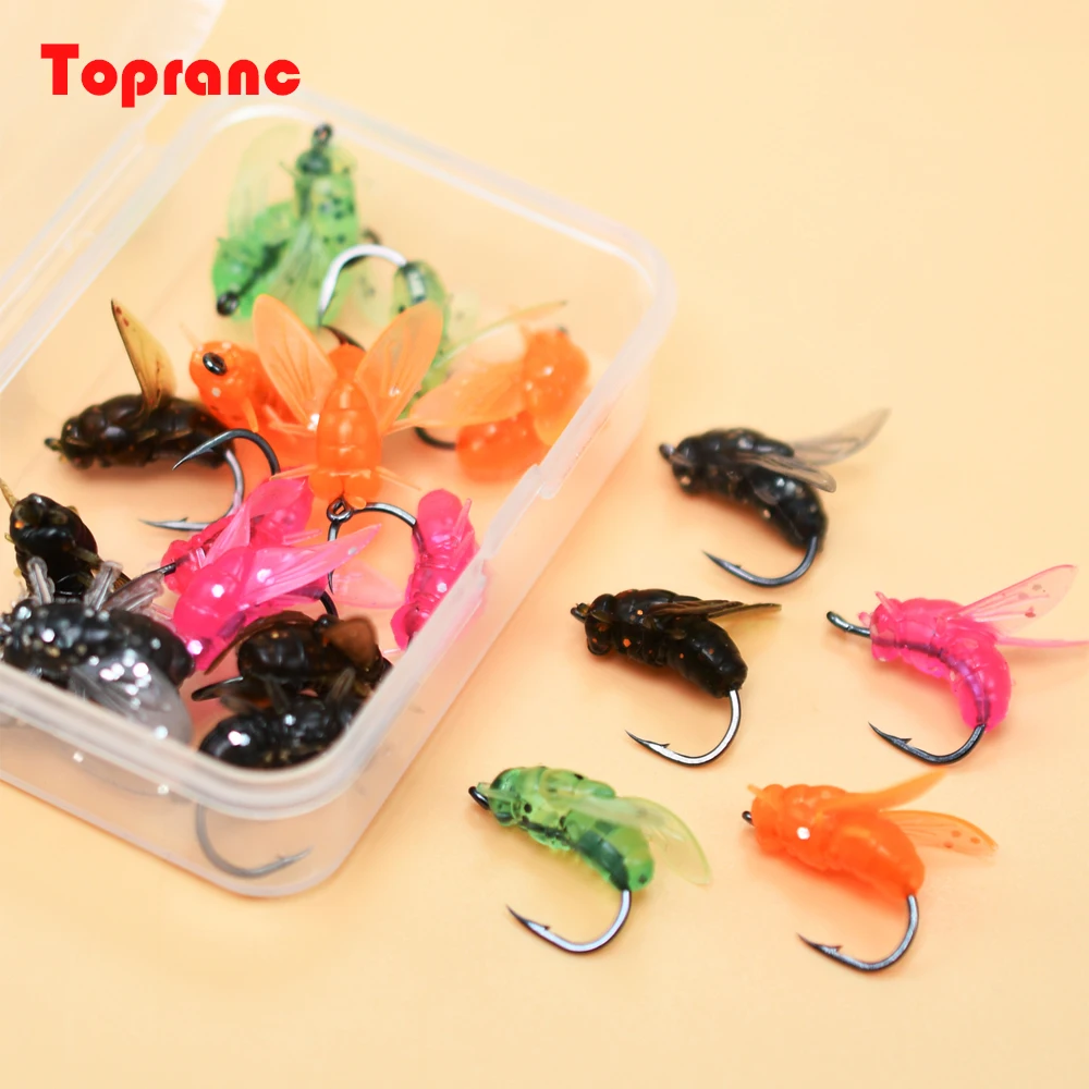 Topranc 20Pcs/ Box Bionic Fly Fishing Soft Bait with Hook Fly Hook ...