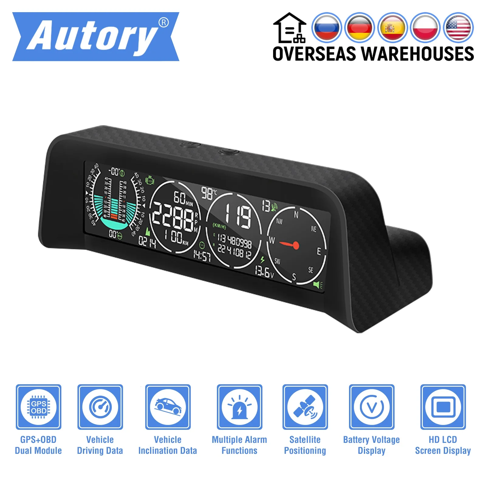 Autory Gs80 Hud Gps Speedometer Slope Meter Roll Angle Pitch Angle For ...