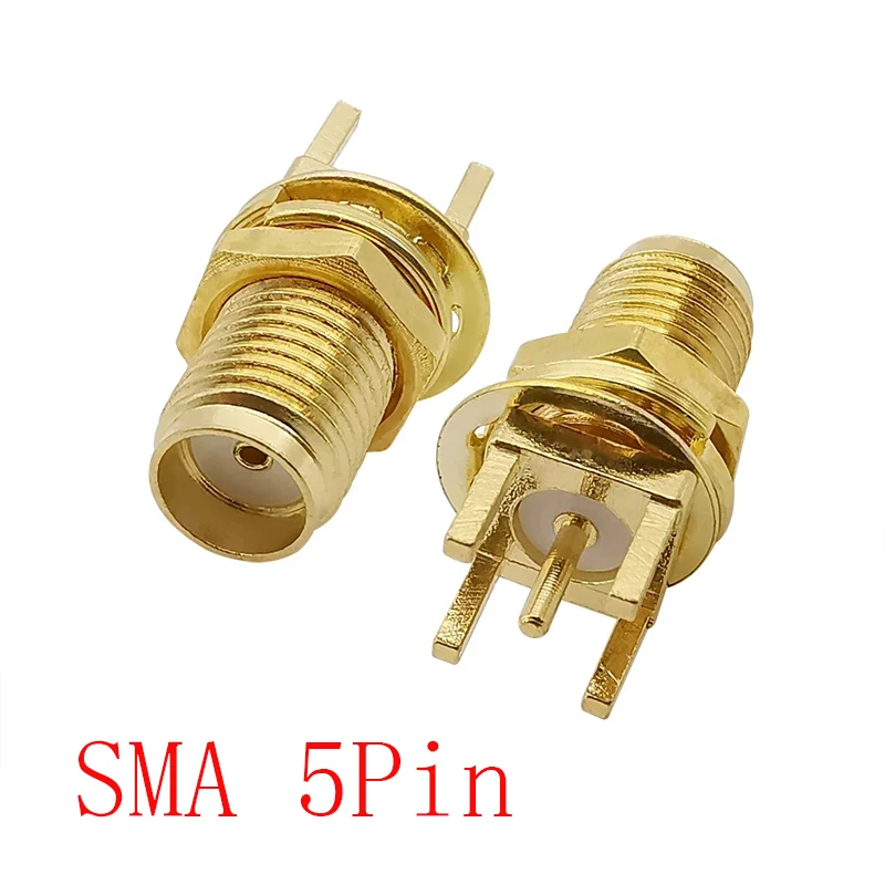 1Pcs-SMA-Female-5Pin-RF-Antenna-Connector-Straight-PCB-Mount-Solder ...