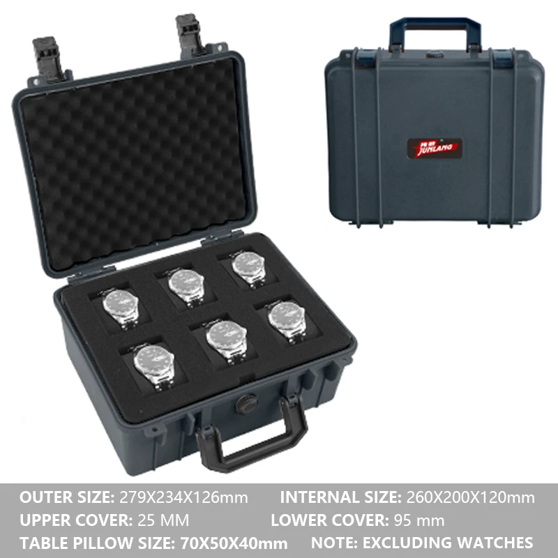 6 Grid ABS Plastic Watch Box Safety Case Portable Tool Box Impact ...