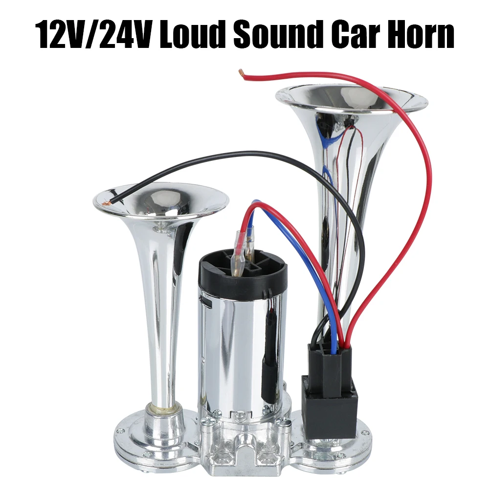 110dB-Super-Loud-12V-24V-Car-Air-Horn-Set-Hooter-For-Motorcycle-Boat ...
