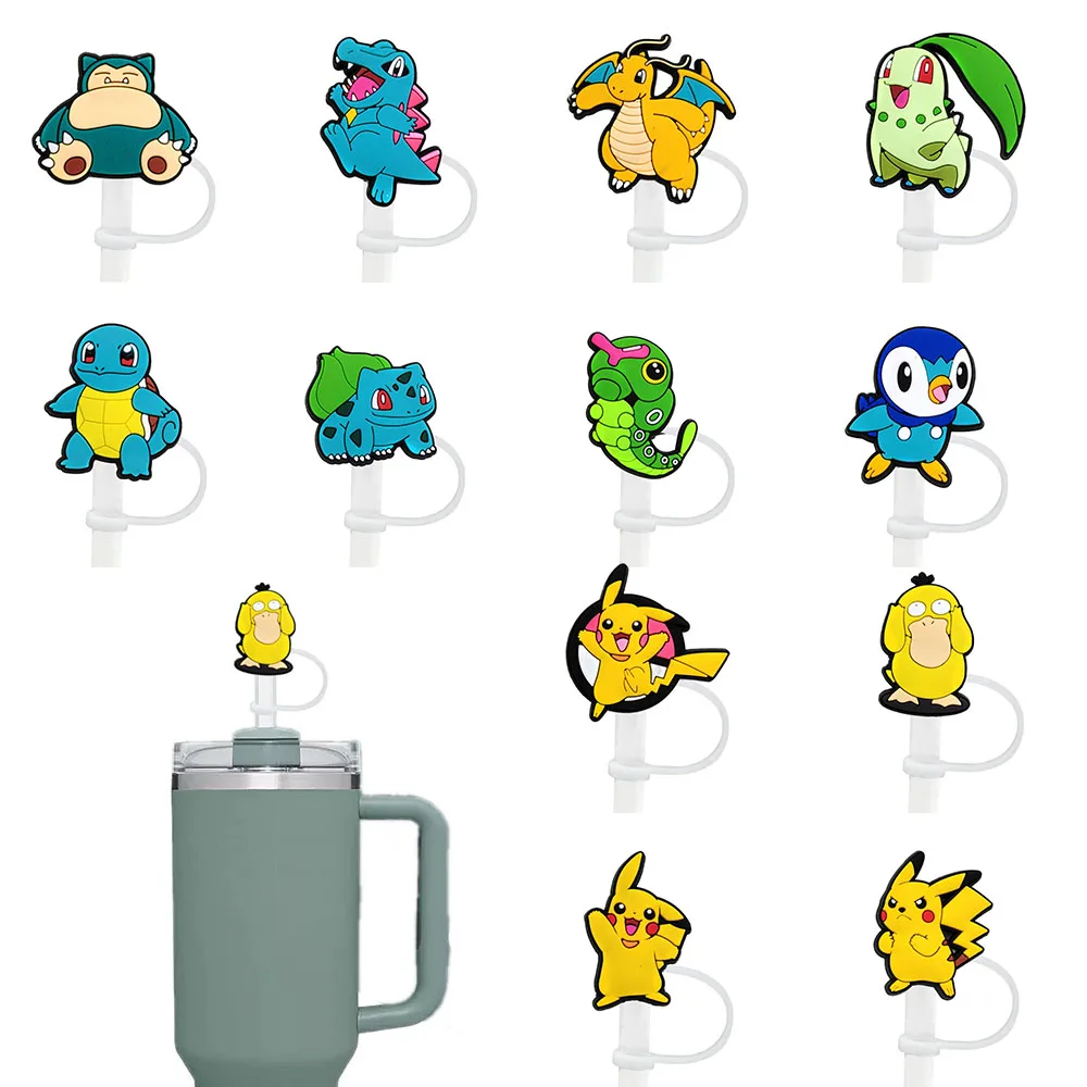 12PCS-Cute-cartoon-Pokemon-Straw-Covers-Cap-Compatible-With-30-40Oz ...