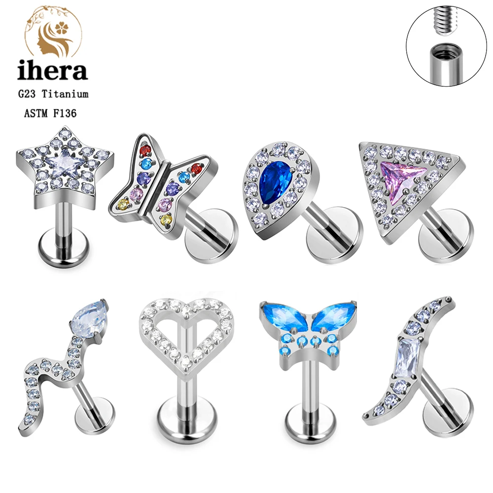 G23 Titanium Butterfly Heart Shape Piercing Ear Stud 16G CZ Tragus ...