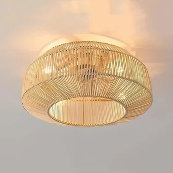 Minimalist American Bamboo Weaving Ceiling Fan Light Art Restaurant ...