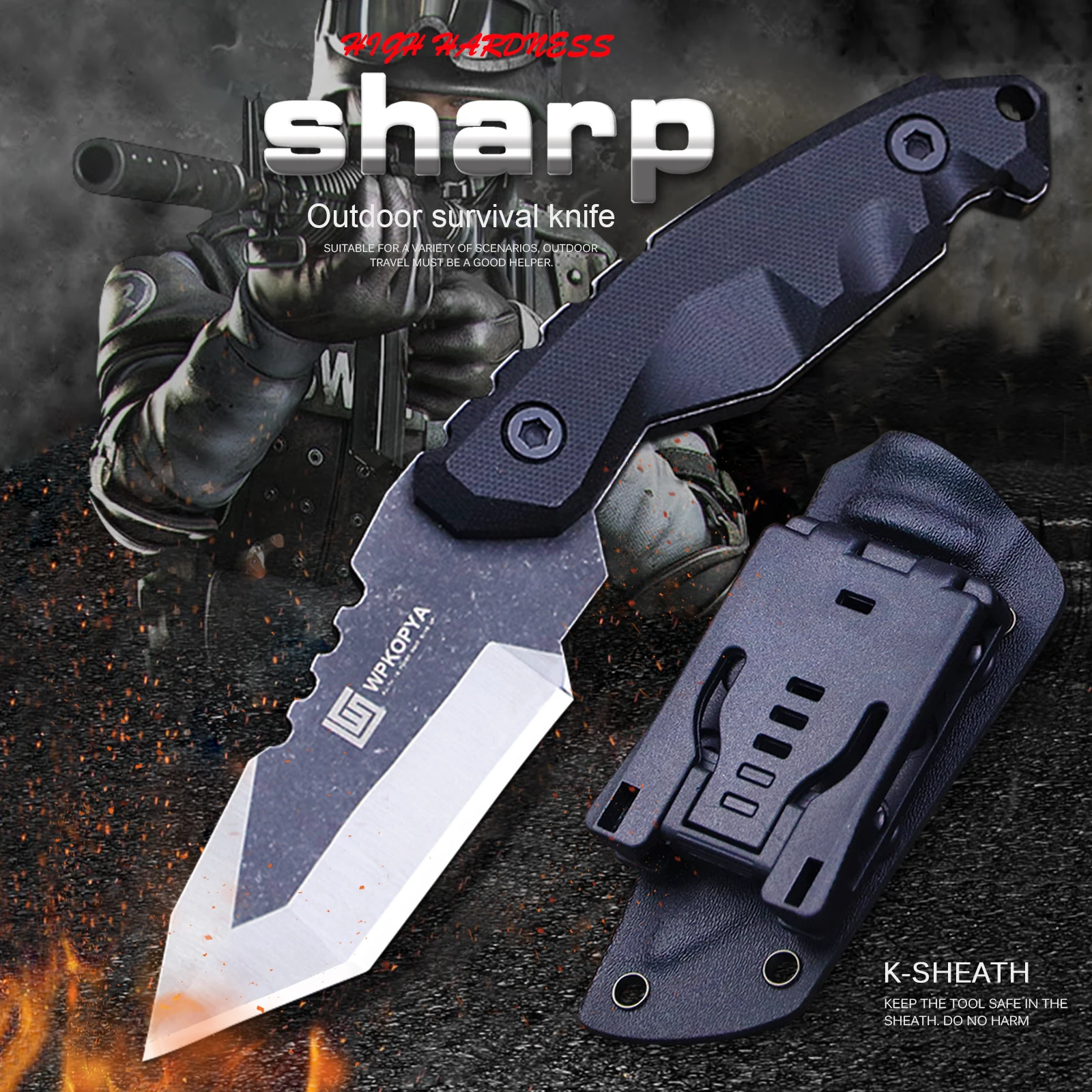 WPKOPYA （U.S.A）High strength 440c short blade hunting straight knife +K ...