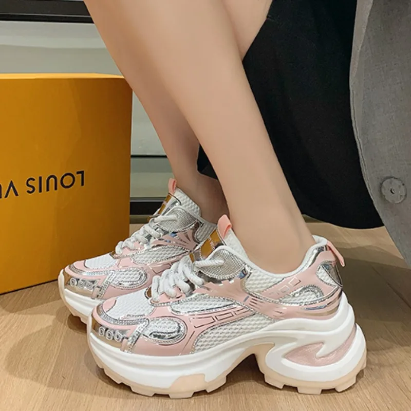 Thick-soled-Sneakers-Breathable-Mesh-Mixed-Color-Tennis-Sneakers-Women ...
