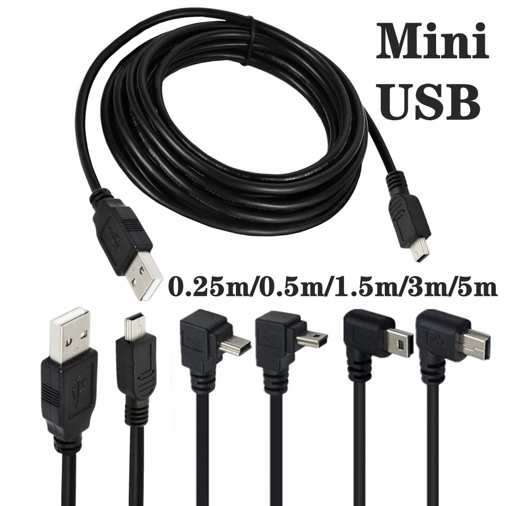 90-degree-Mini-USB-5Pin-to-USB-Fast-Data-Charger-Short-Cable-1m-3m-5m ...
