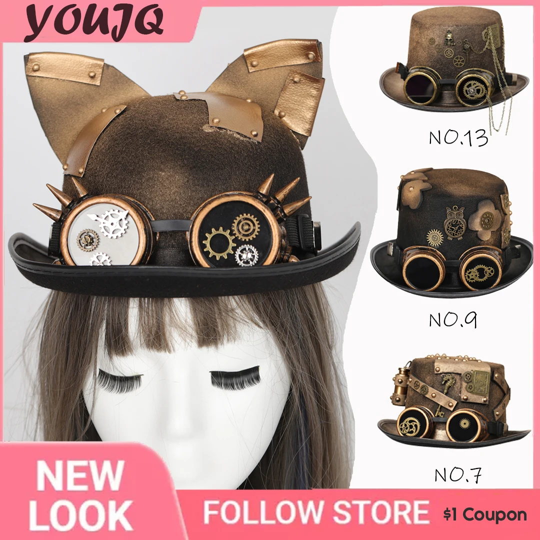 Gothic Headwear Steampunk Hat Victorian Top Magic Hat Gears Goggles ...