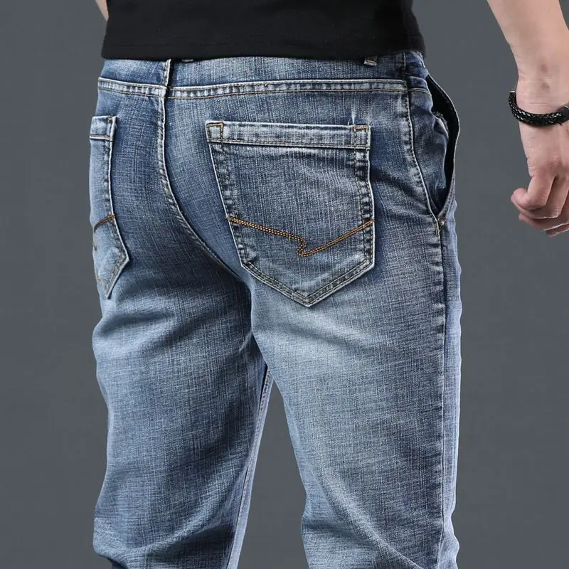 Trousers Slim Fit Skinny Tight Pipe Men's Jeans Elastic Work Wear ...