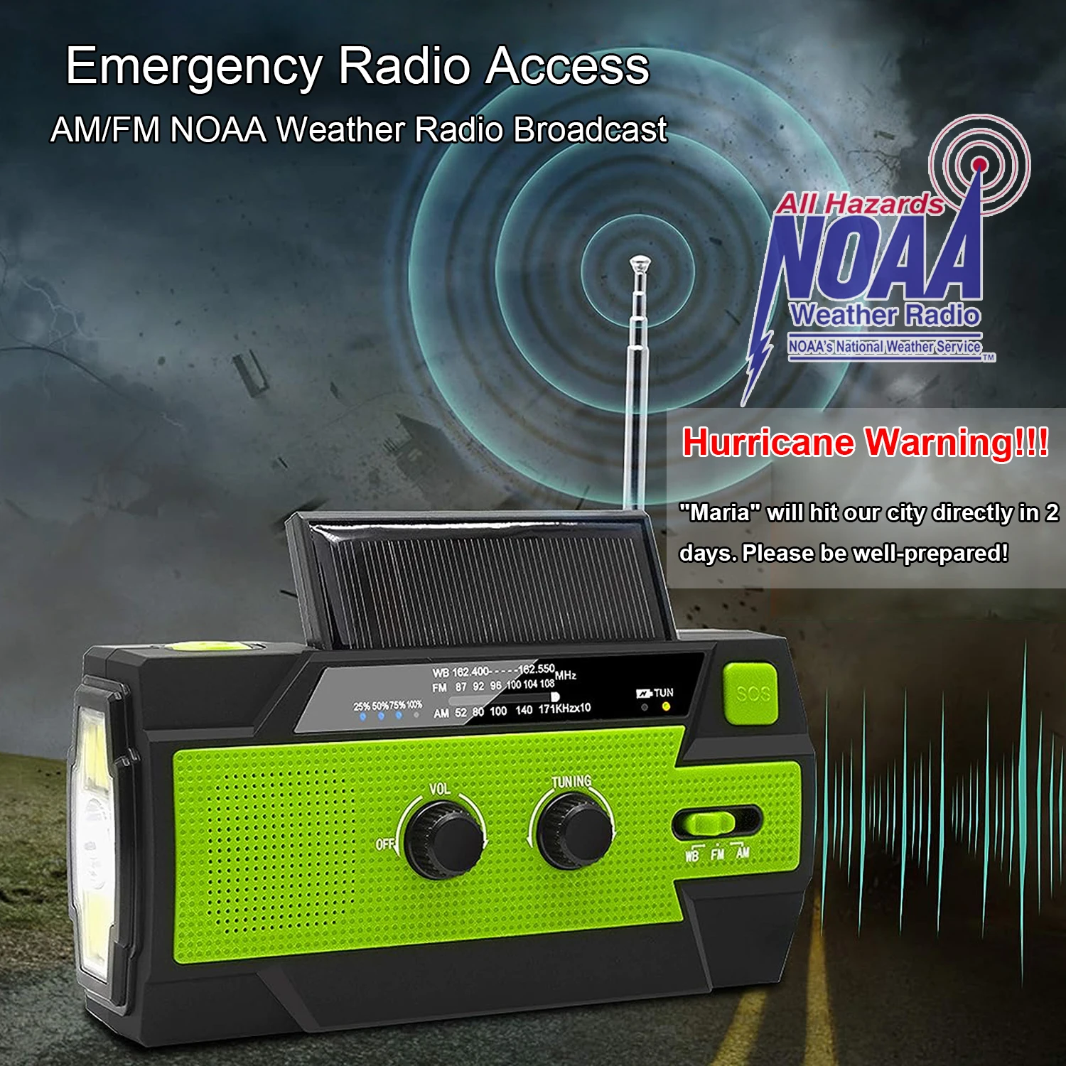 Emergency-NOAA-Weather-Radio-Portable-Hand-Crank-Radio-Solar-Powered-AM ...
