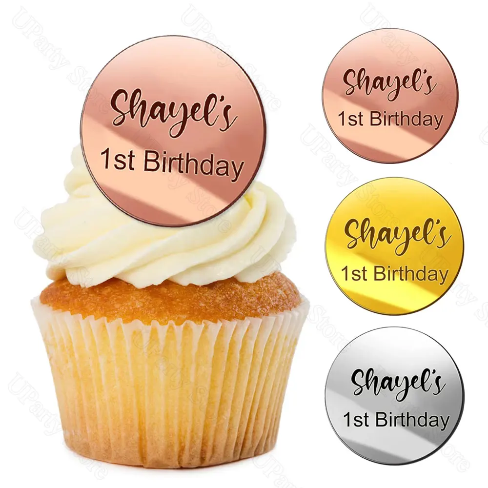 30Pcs-Custom-Acrylic-Cupcake-Toppers-Silver-Rose-Gold-Round-Engraved ...