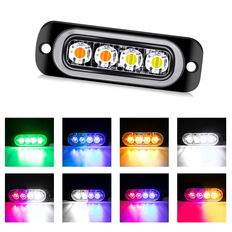 4PCS-Amber-4LED-Light-Bar-Car-Truck-Hazard-Beacon-Warning-Lamp-Grill ...