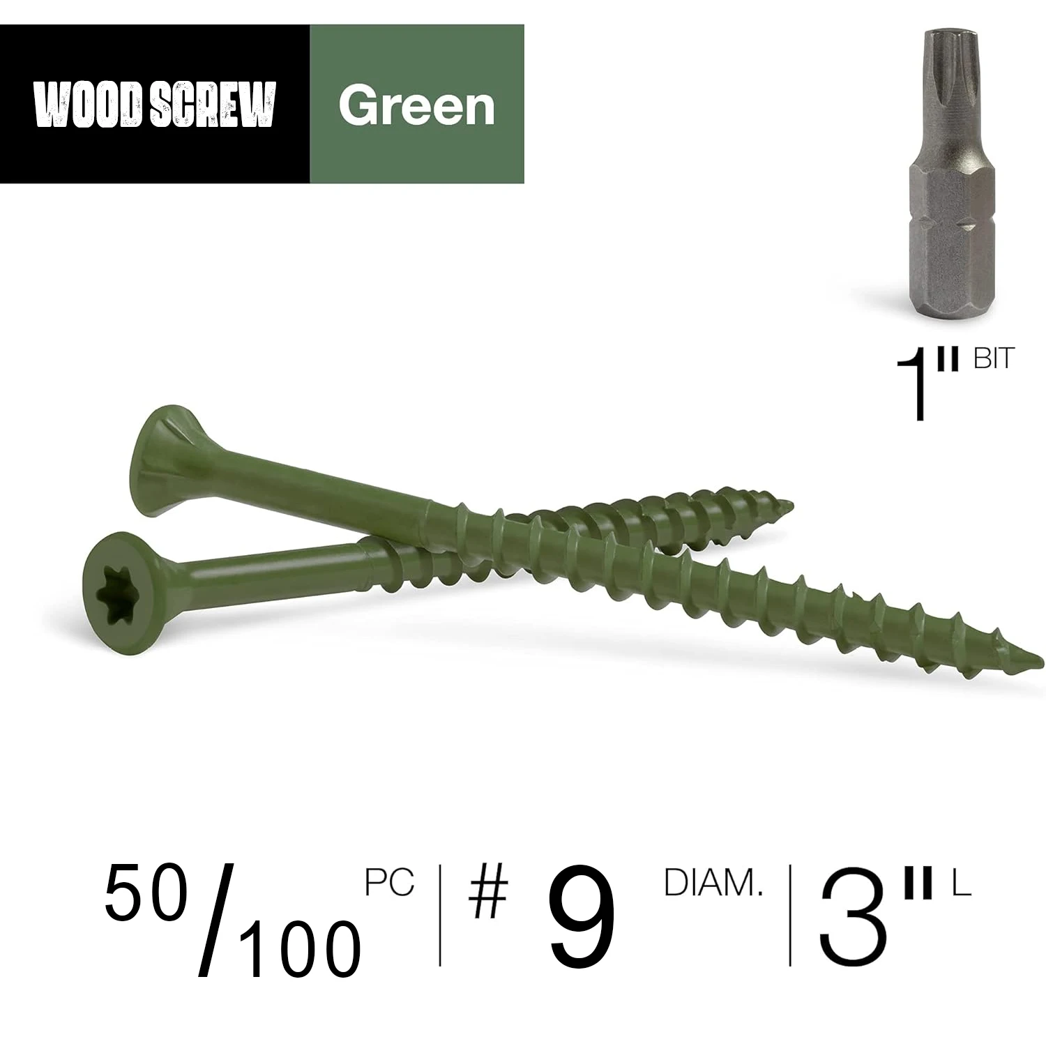 50-100Pcs-Coarse-Thread-Deck-Screws-Green-9-3-Star-Flat-Head-Rust-Proof ...