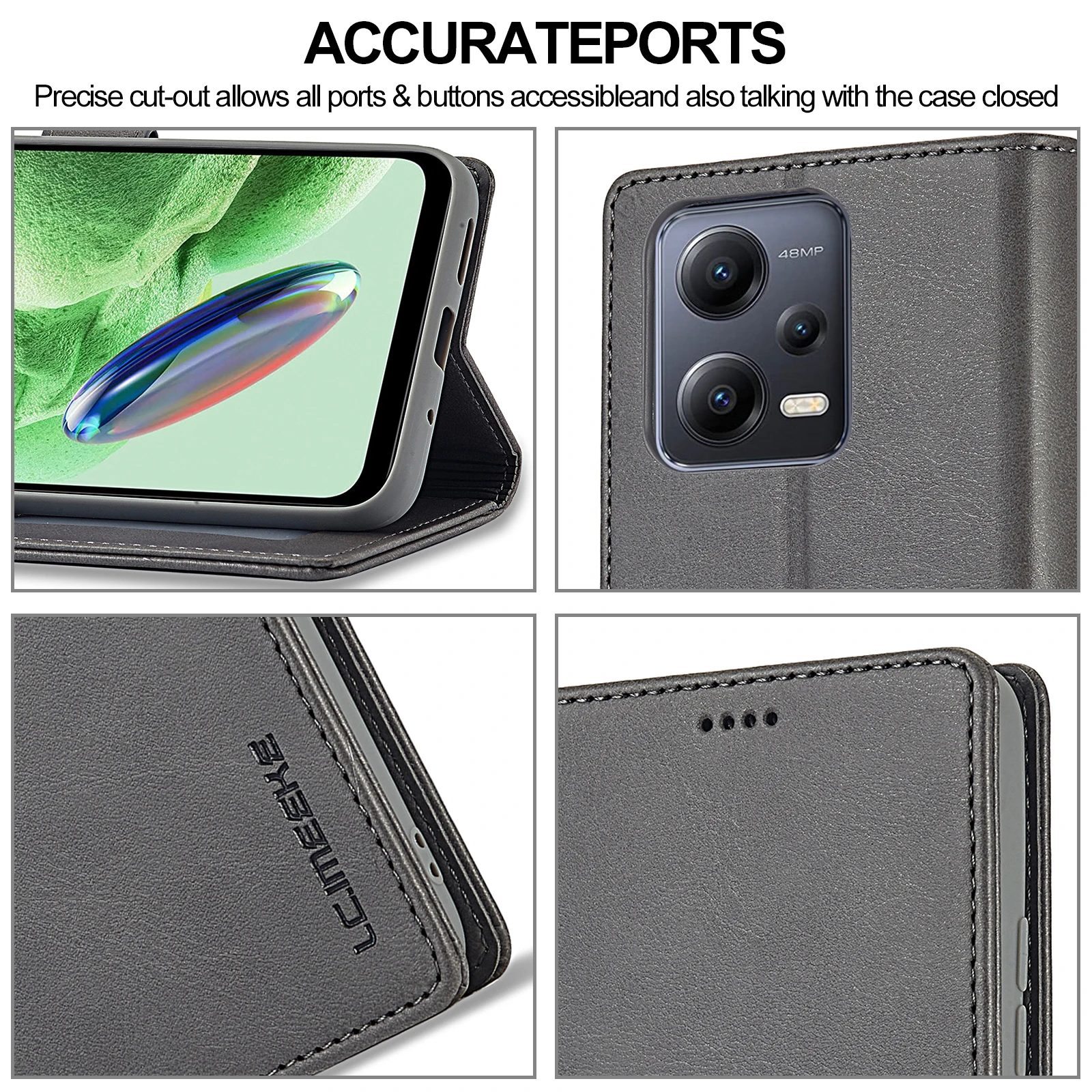 Premium Leather Flip Wallet Cover Case for Redmi Note 12 S (Black LCxnw)