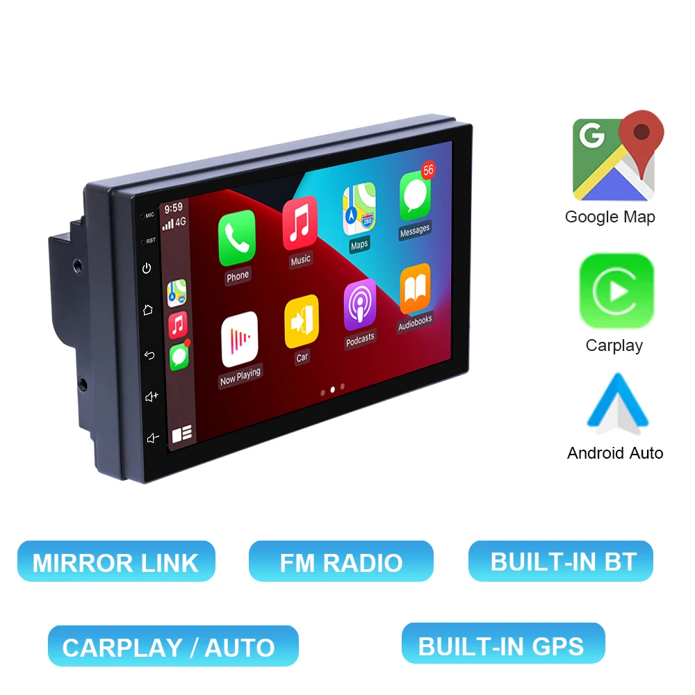 Jiulunet 2 Din Carplay Android Rádio Do Carro Automático Sem Fio Universal 7 Polegada Multimídia ...