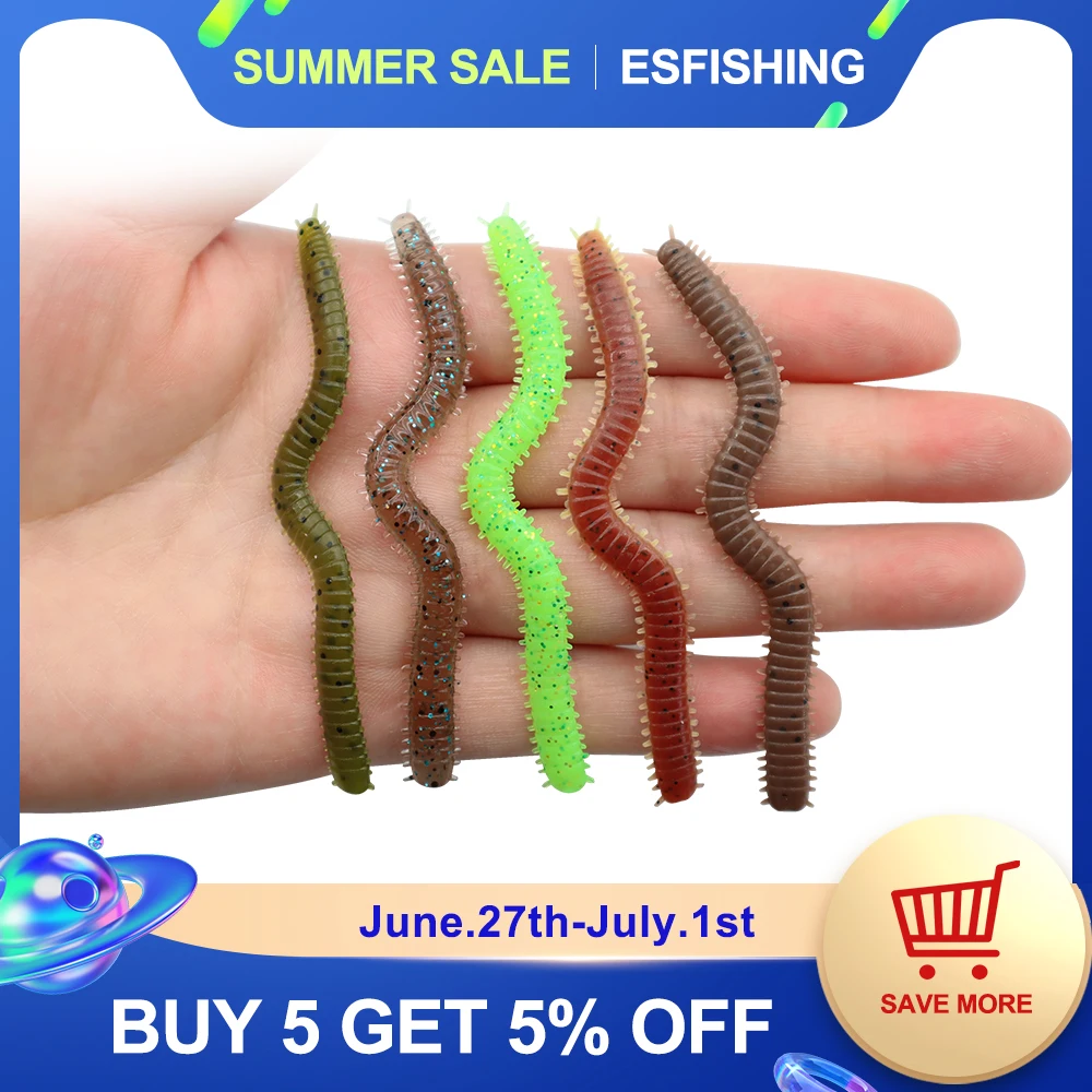 ESFISHING Artificial Silicone Bait Sand Worm 75mm 20pcs Softness Inject ...