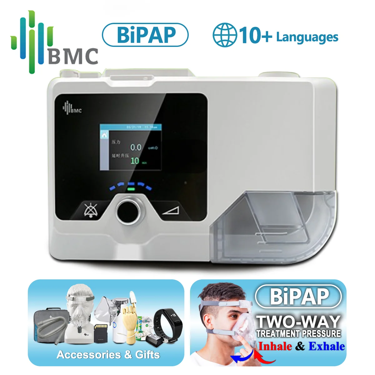 Bmc Auto Bipap Bi-level/cpap Sleep Apnea Machine G2s B20a Treat Snoring Central Apnea Generate ...