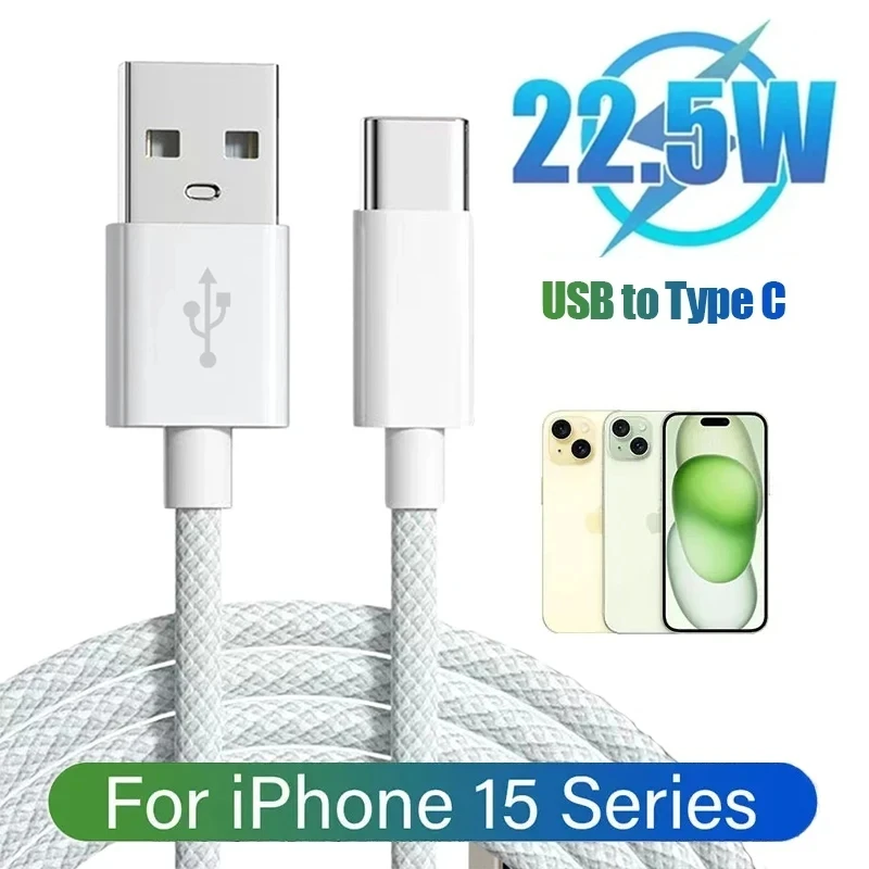 22.5W 3A USB to Type C Fast Charging Data Cable For iPhone 15/15 Pro/15 ...