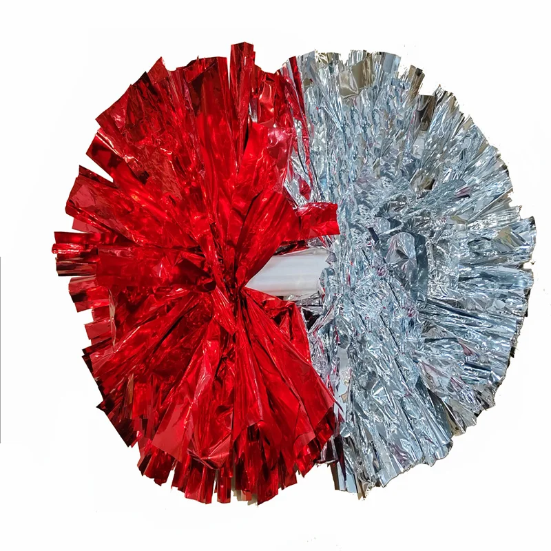 2Pcs Red Silver Cheerleading Pom Poms With Baton Handle, High Quality ...