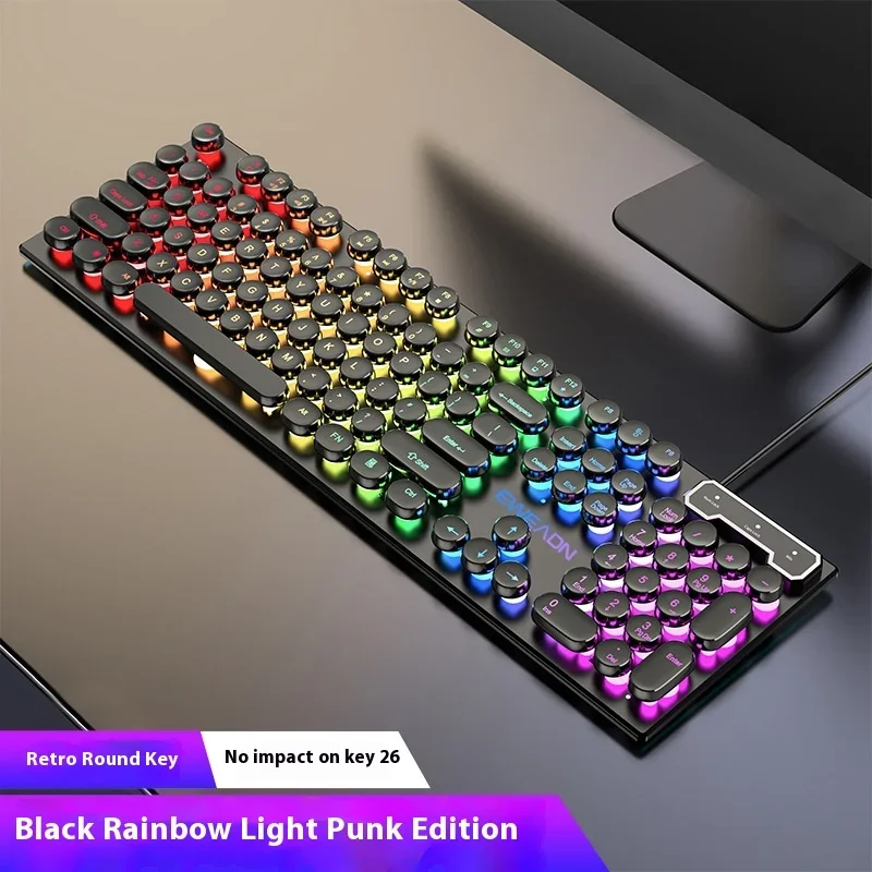 Retro-Round-Punk-Mechanical-Keyboard-Blue-Black-Switch-104-Keys-Usb ...