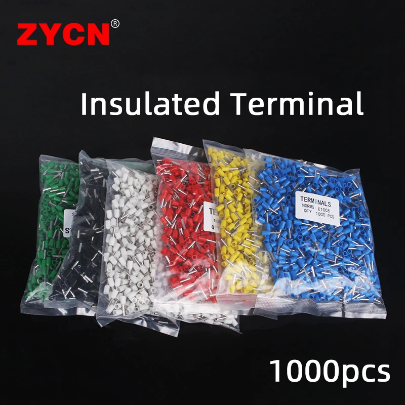 1000Pcs Electric Wire Connector E0508 E7508 E1510 Crimp Terminal 22-10 ...