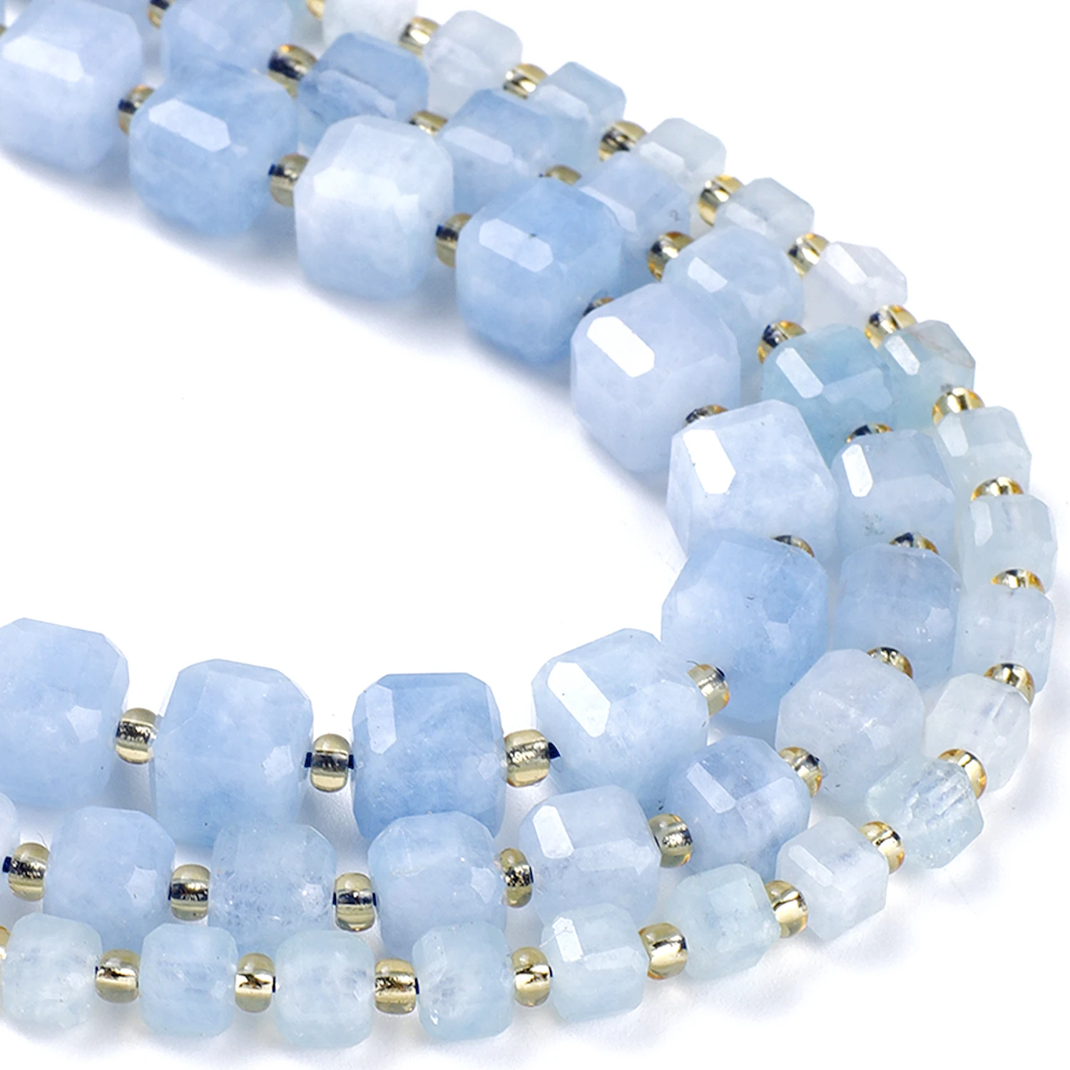 wholesale Faceted Square Natural Aquamarine Stone Beads Charms Cube ...