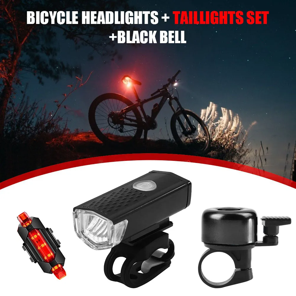 USB-LED-Bike-Bicycle-Lights-Rechargeable-Taillight-Headlight-Bell-Set ...