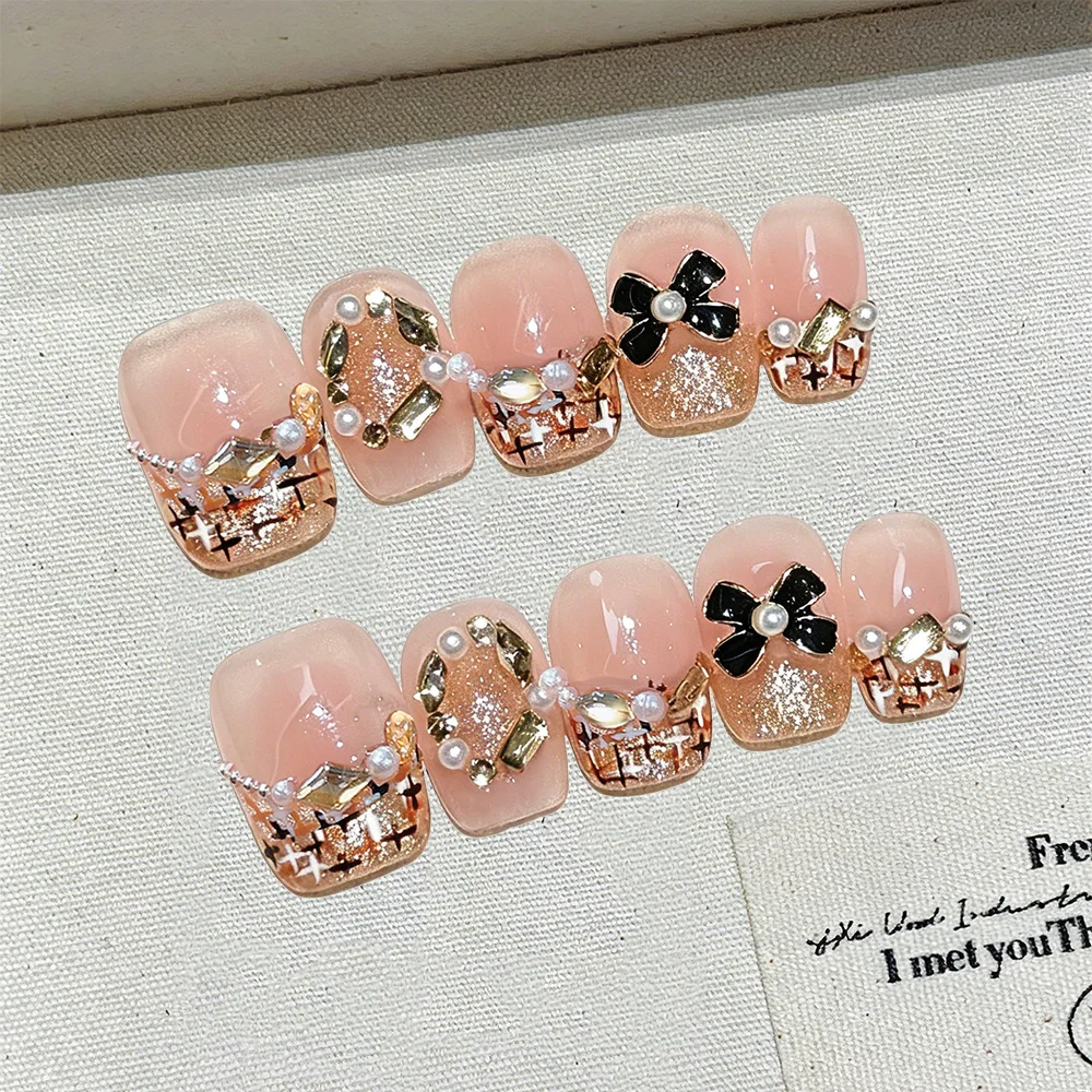 Kit de 10 Unidades de Unhas Postiças Artesanais Extra Curtas em Formato ...