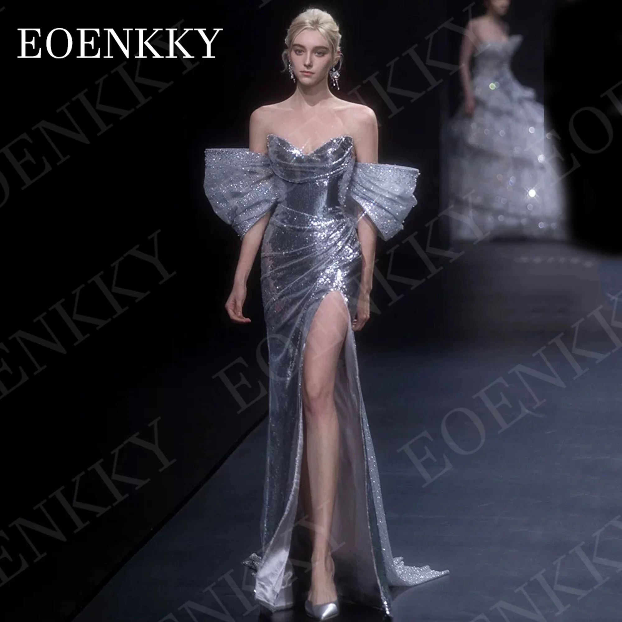 EOENKKY Elegant Sequin Evening Dress Luxury Off Shoulder Sparkly ...