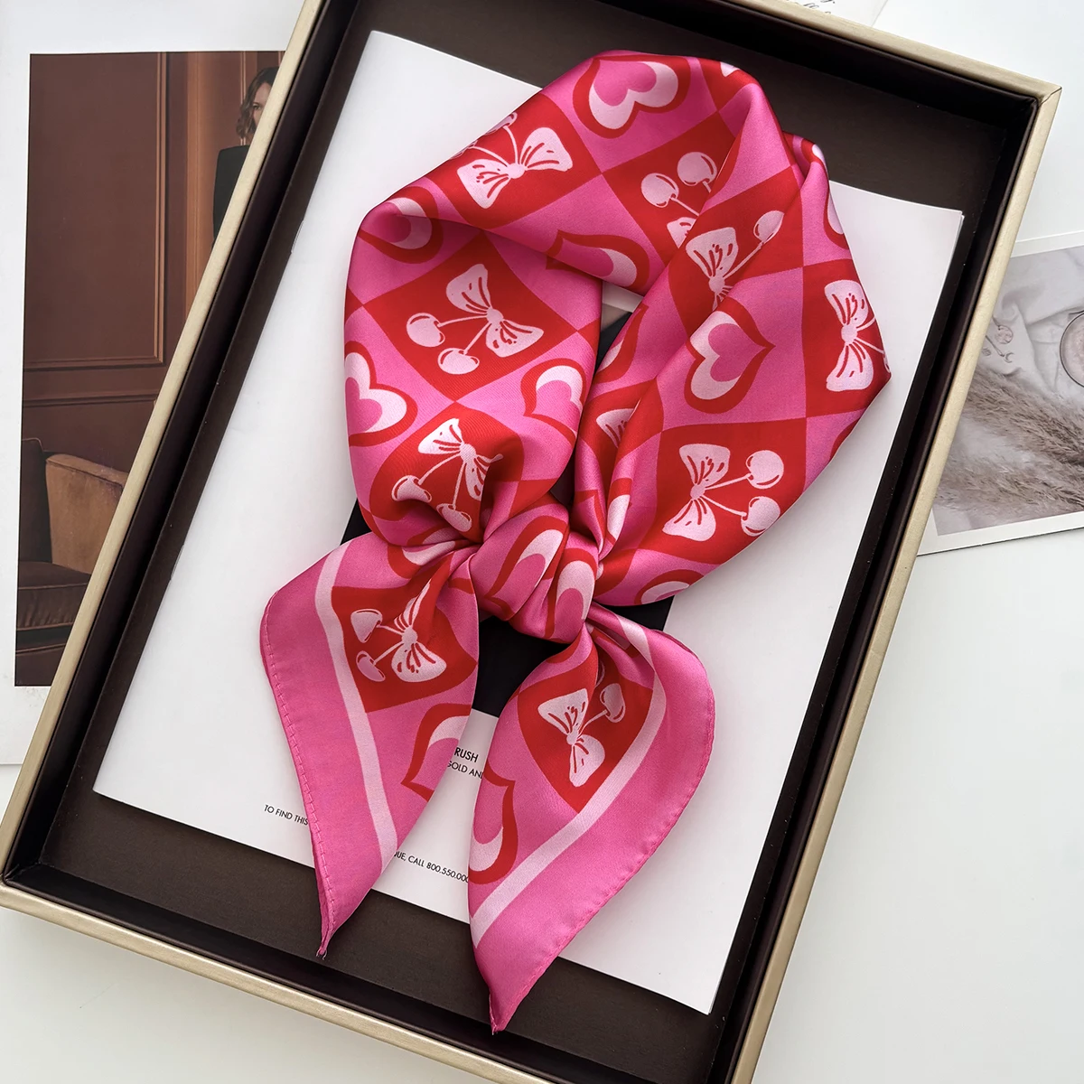 Clock Pattern Luxury Square Scarves Women's Satin Scarf Bandana ...