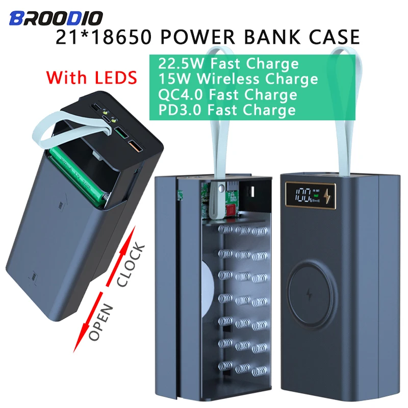 Push-pull 21*18650 Power Bank Case Pd3.0 Qc4.0 Wireless Quick Charge ...