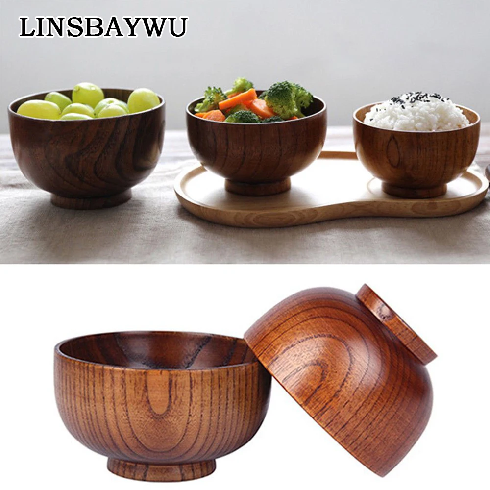 Japanese-Style-Wooden-Bowl-Soup-Salad-Rice-Bowls-Natural-Wood-Tableware ...