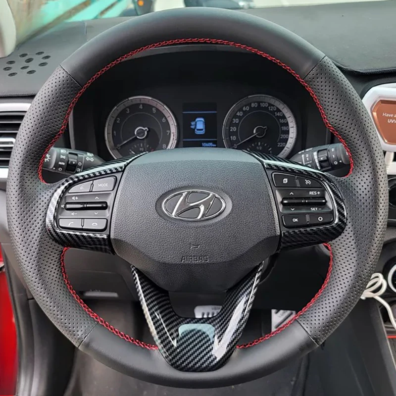 Hand-stitched black genuine Leather non-slip car Steering Wheel Cover ...
