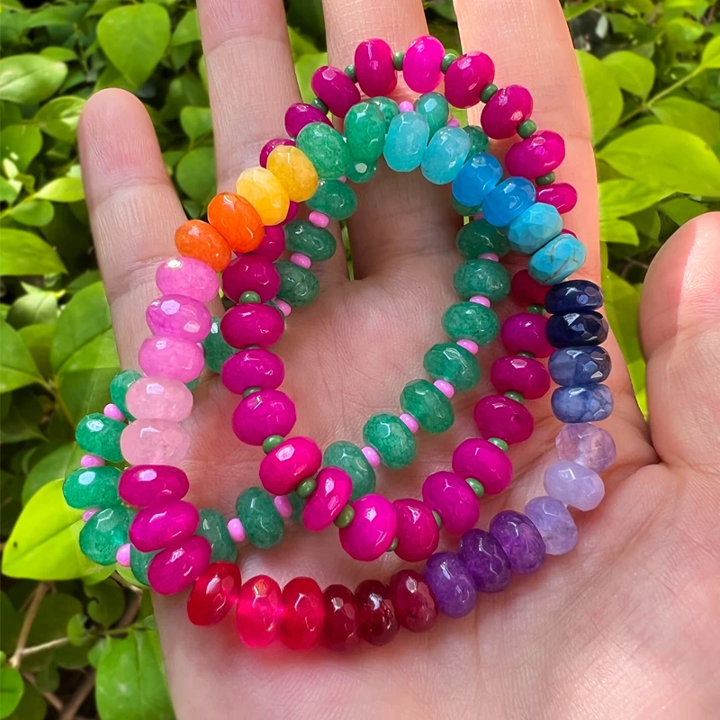 Natural Colorful Stone Stretchy Bangle Gradient Color Beaded Bracelets ...