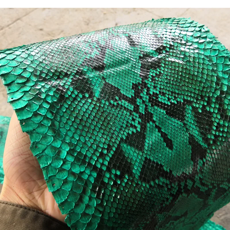 1x Green Black Genuine Bright Natural Snakeskin Leather Diy Fabric ...