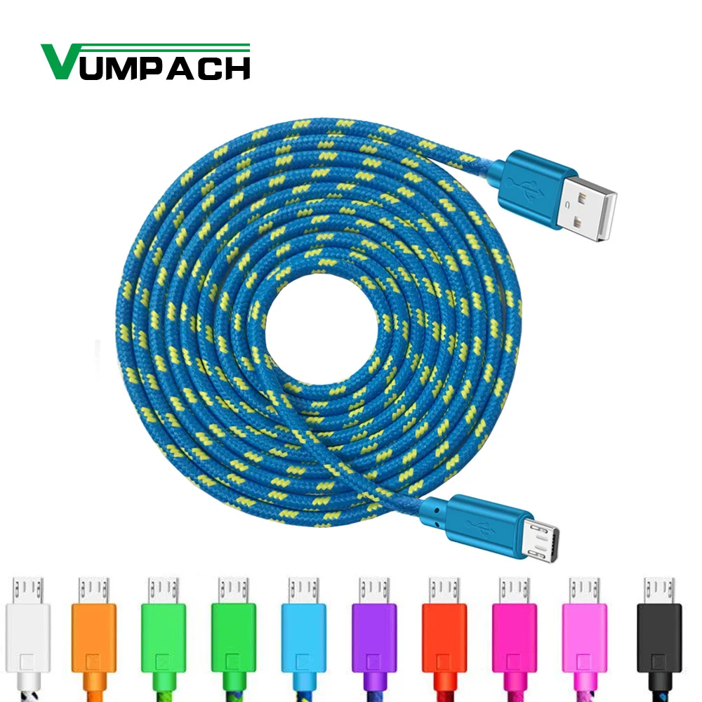 Micro USB Cable 1m 2m 3m Nylon Braided Data Sync USB Charger Cable For ...