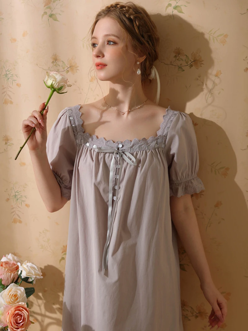 Women-Vintage-Princess-Nightgowns-Pajamas-Summer-Cotton-Loose-Ruffles ...