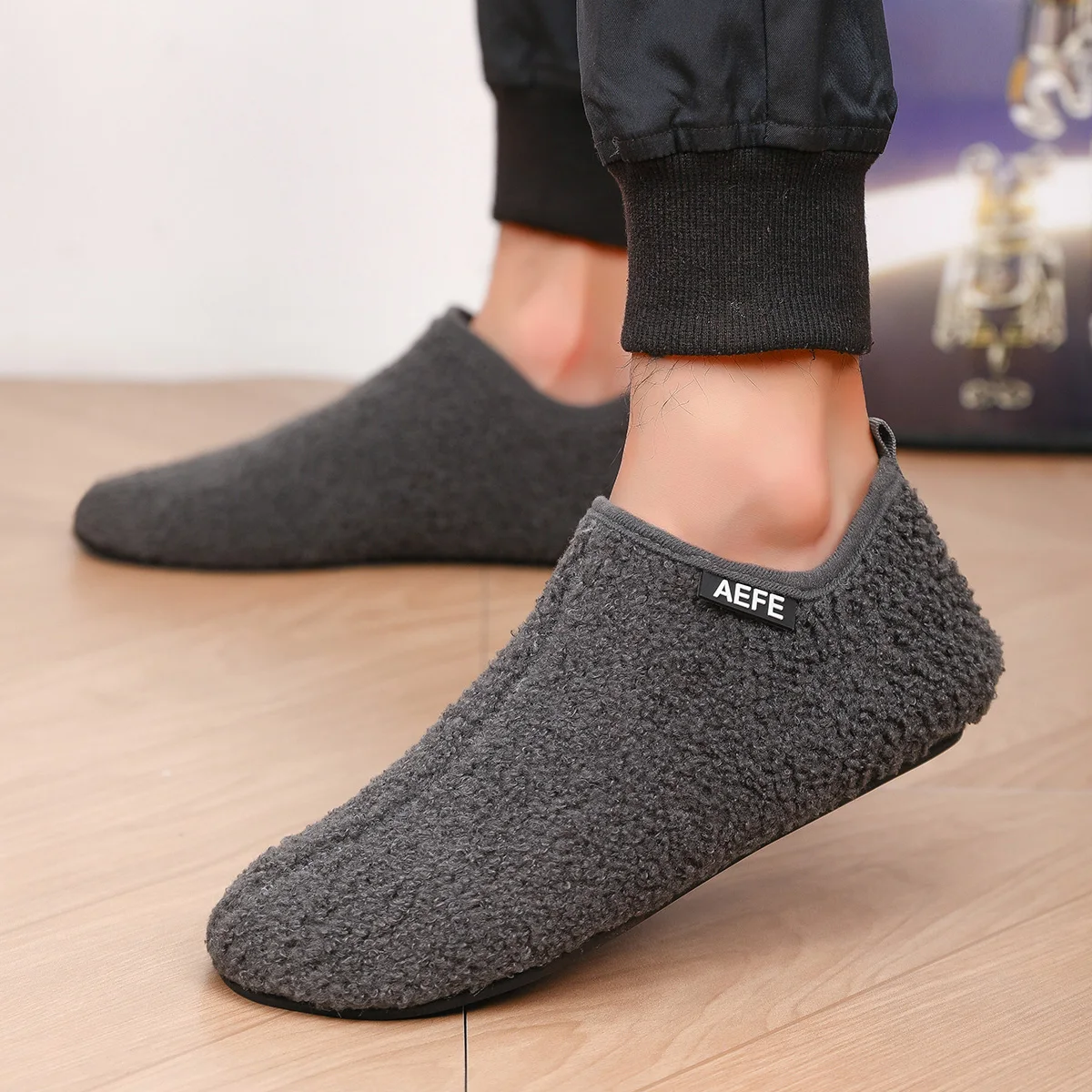 Men's Fuzzy Overlapping Slippers - Winter Warmth Indoor Home Shoes with ...