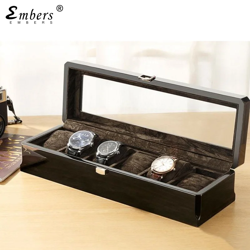 Black 6 Slots Wood Material Watch Boxes For Men Shop Display Watches ...