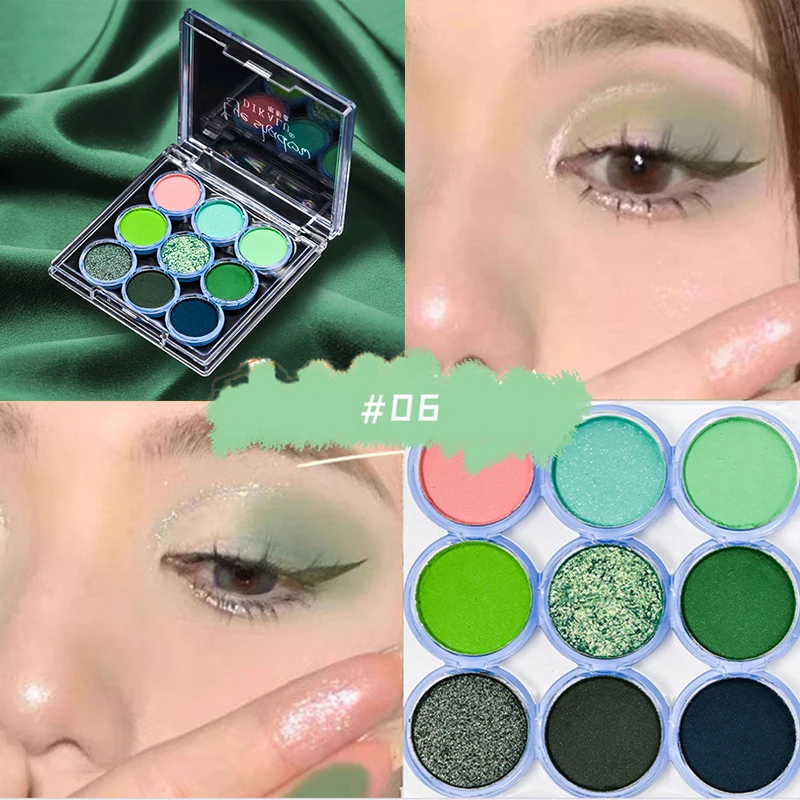 9-Color-Green-Eyeshadow-Palette-Festival-Makeup-Pearly-Matte-Glitter ...