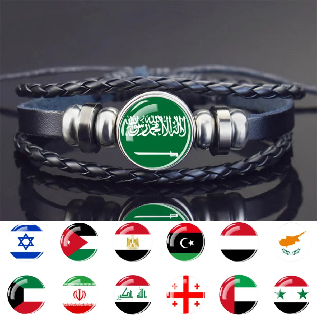 Middle-Eastern-Countries-National-Flags-Leather-Woven-Bracelets ...